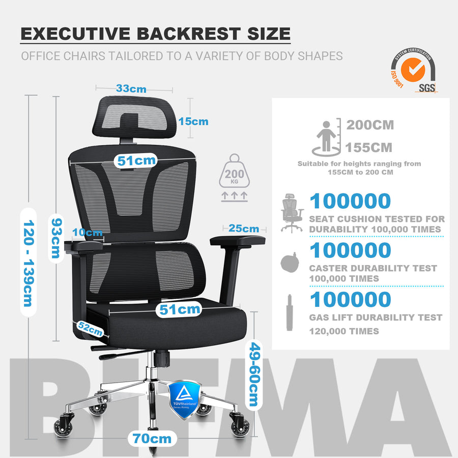 MELOKEA 200kg Heavy Duty Office Chair - Big & Tall Ergonomic Support
